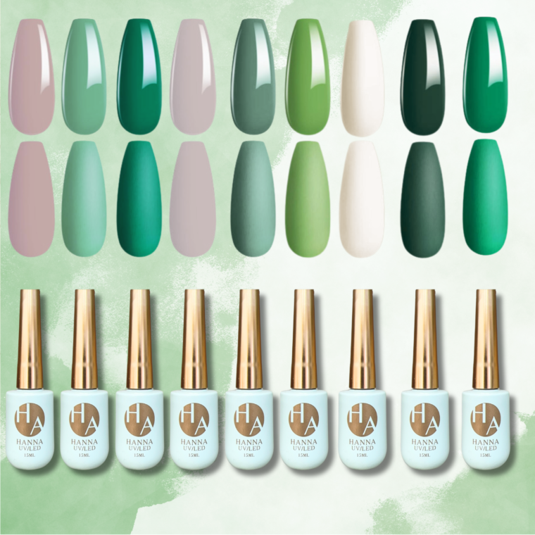Kit 9 Color Esmaltes 15ML Varios Colores VERDE 2 Hanna - Hanna Cosmética